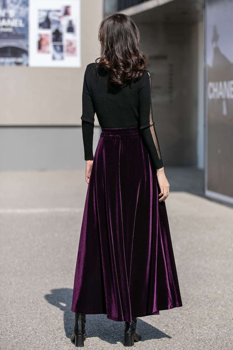 Purple Long Velvet Skirt Swing Velvet Skirt High Waisted - Etsy