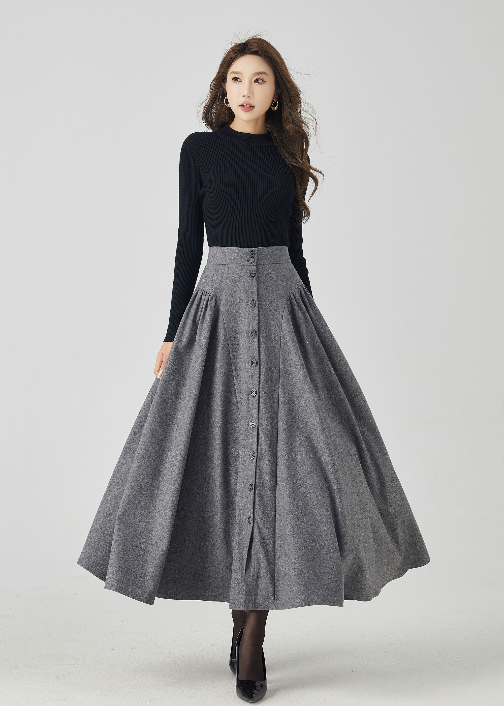 Gray Wool Skirt, Women Maxi Wool Skirt, Classic A Line Wool Skirt ...