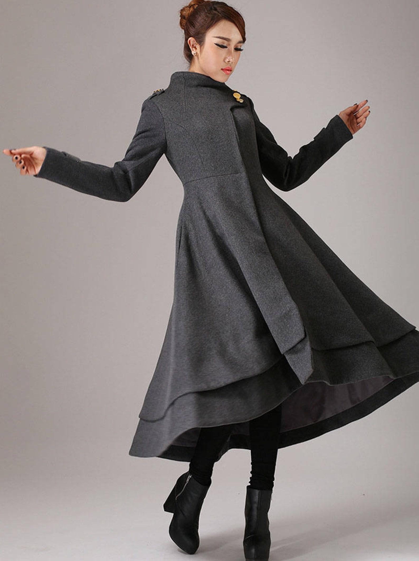 Gray Wool Coats, Long Wool Coat Women, Winter Coat, Wool Coat, Swing ...