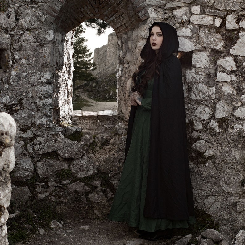 Black Medieval Linen Maxi Cloak With Hood Linen Ranger Hooded - Etsy