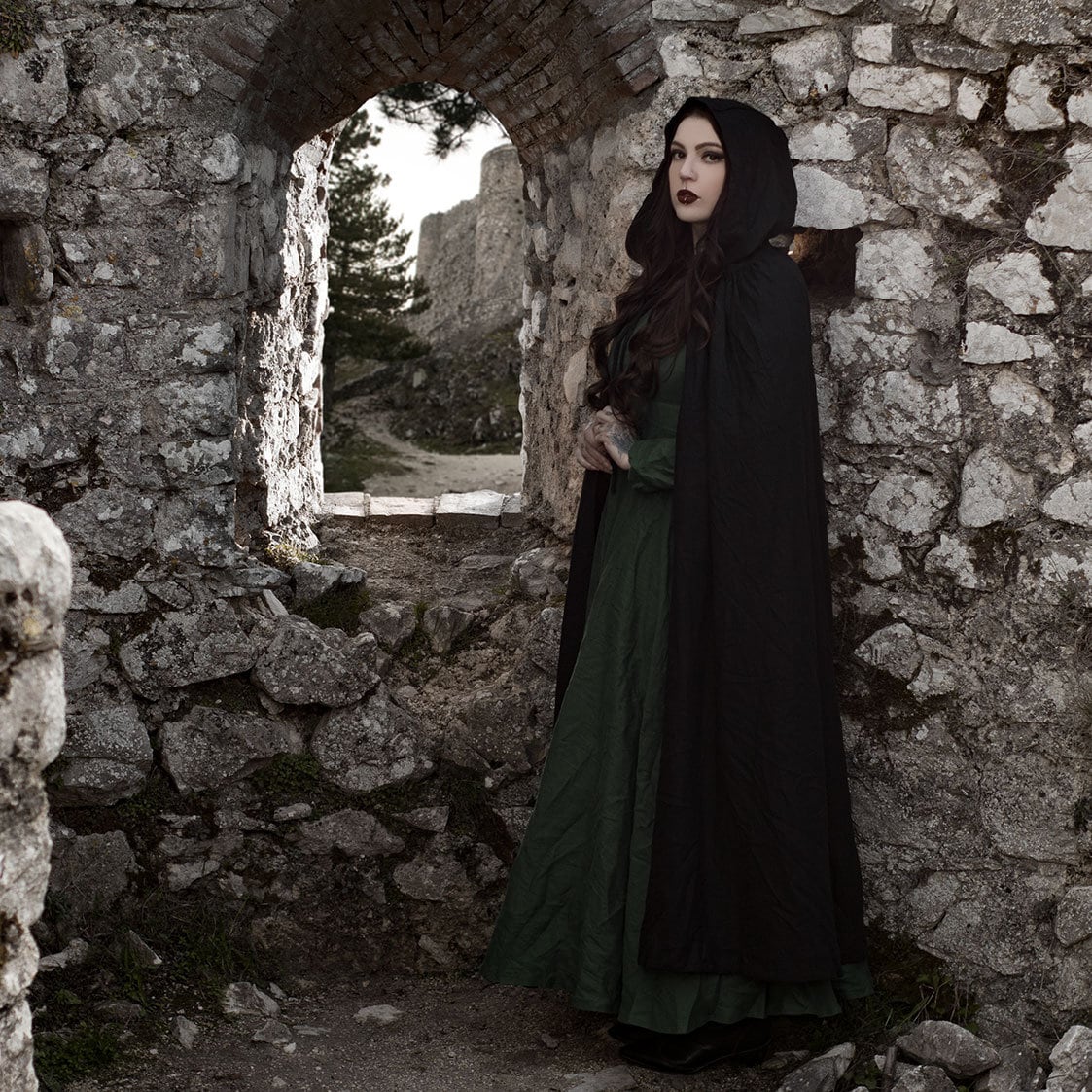 Black Medieval Linen Maxi Cloak With Hood, Linen Ranger Hooded Cloak ...