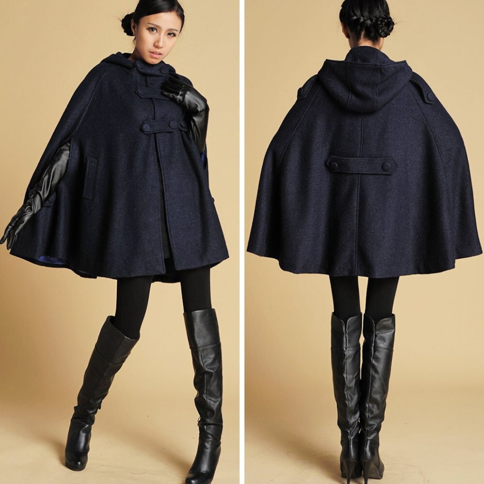 Hooded Wool Cape Coat Autumn Winter Wool Cloak Coat - Etsy