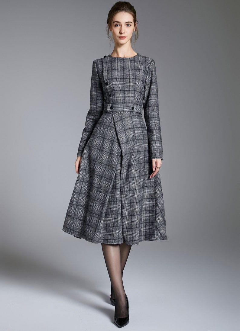 Plaid Wool Dress Winter Wool Dress Midi Wool Dress Long - Etsy