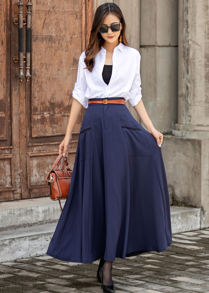 Long Swing Linen Maxi Skirt A-line Linen Skirt Navy Blue - Etsy
