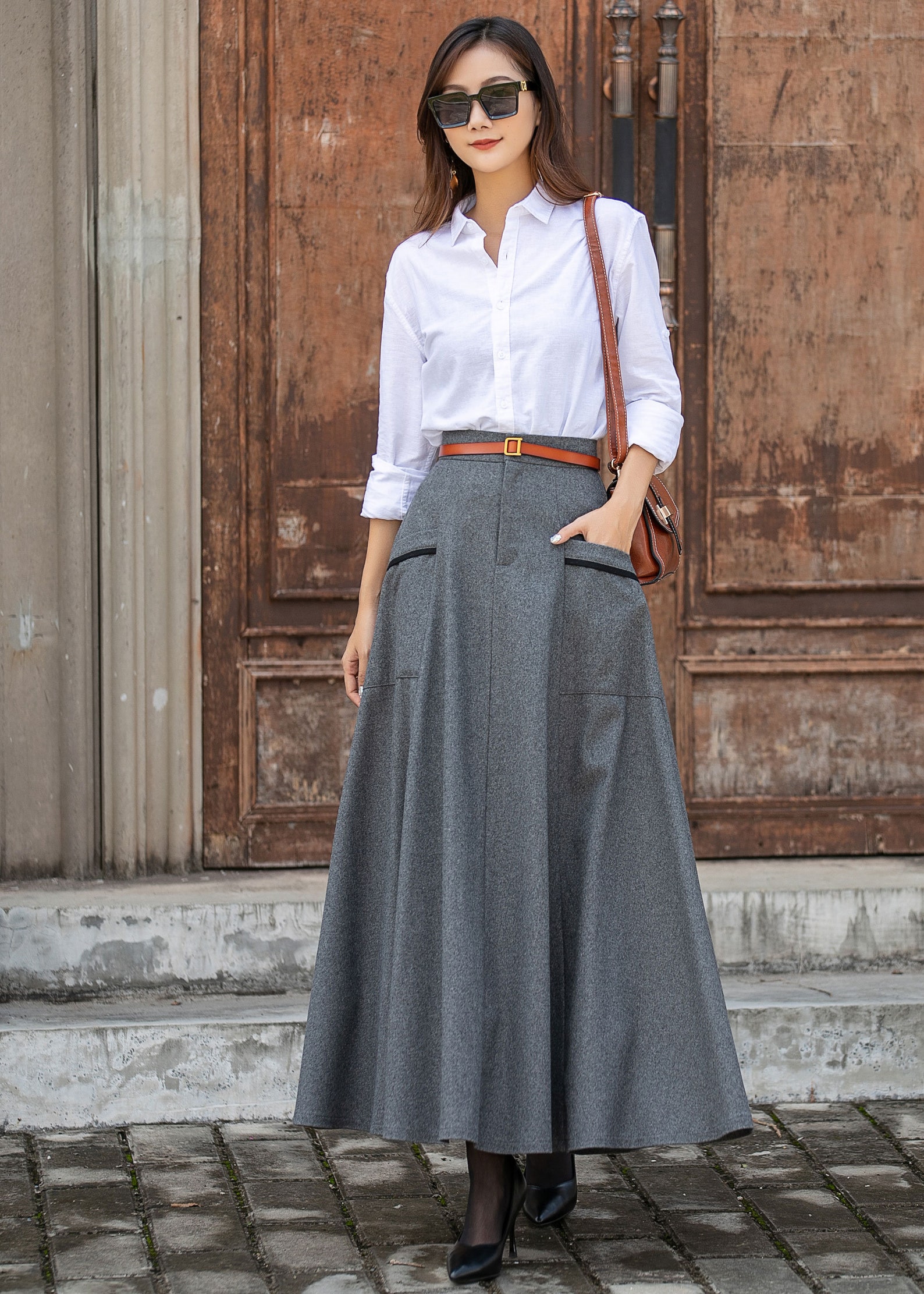 Long Wool Skirt A Line Wool Maxi Skirt Wool Skirt Women Etsy