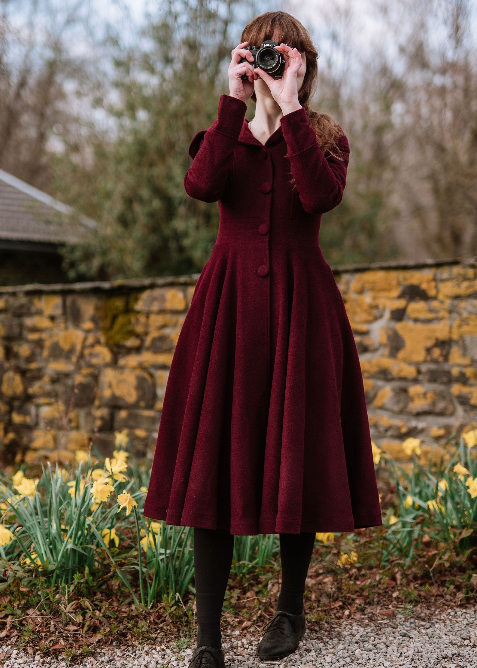 Burgundy Wool Coat Hooded Wool Coat Single Breasted Wool - Etsy