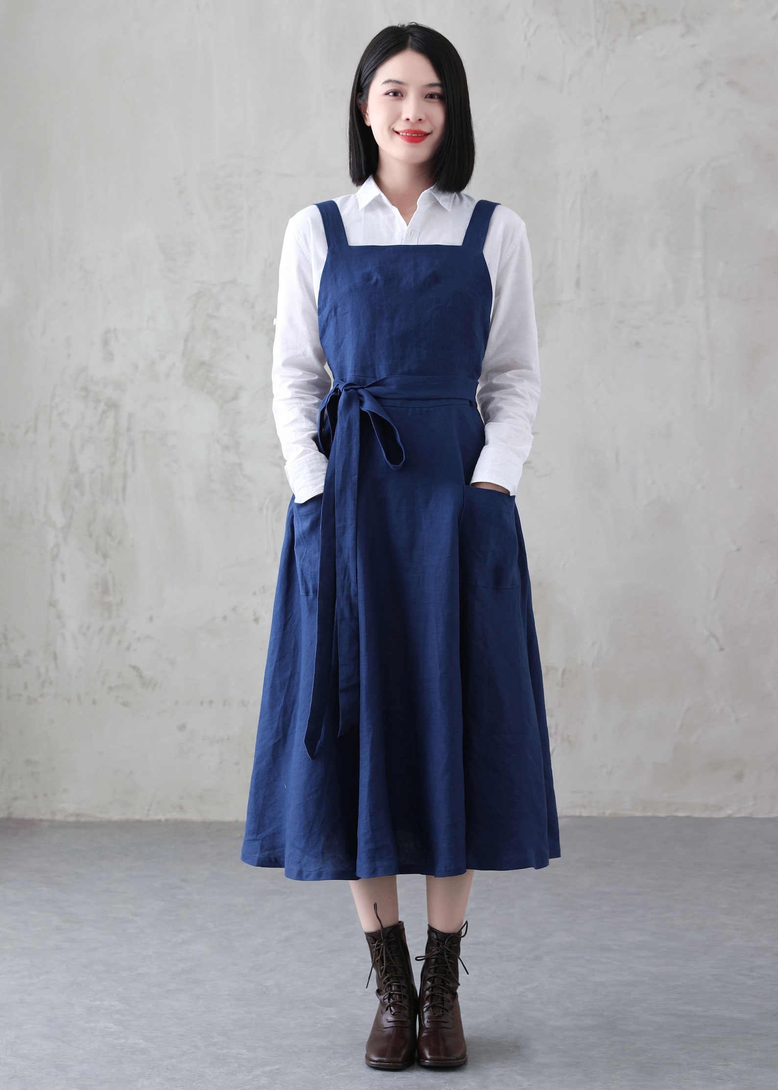 Linen Pinafore, Linen Pinafore Dress, Brown Linen Midi Dress, Women's ...