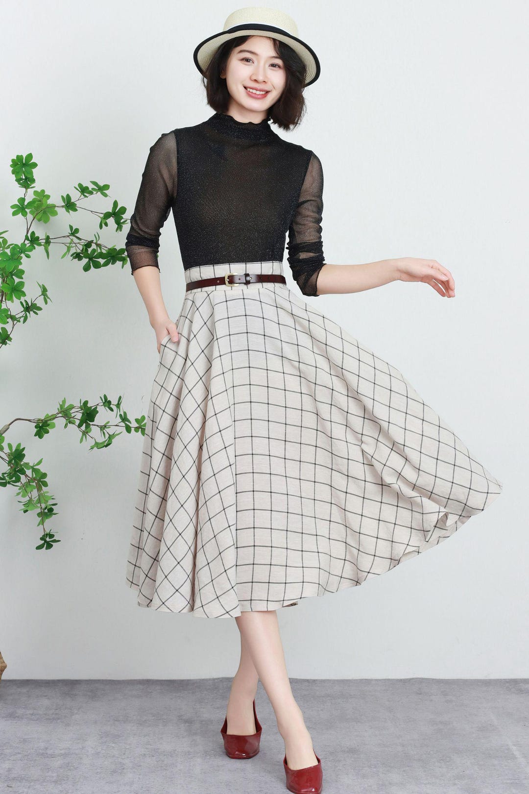 Line Skirt, Women's Swing Linen Midi Skirt, Linen Circle Skirt, Spring ...