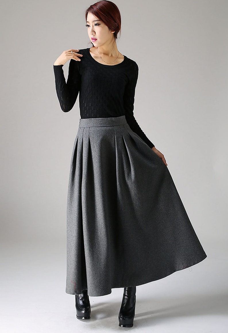 Wool Maxi Skirt, A-line Pleated Skirt With Pockets - Etsy