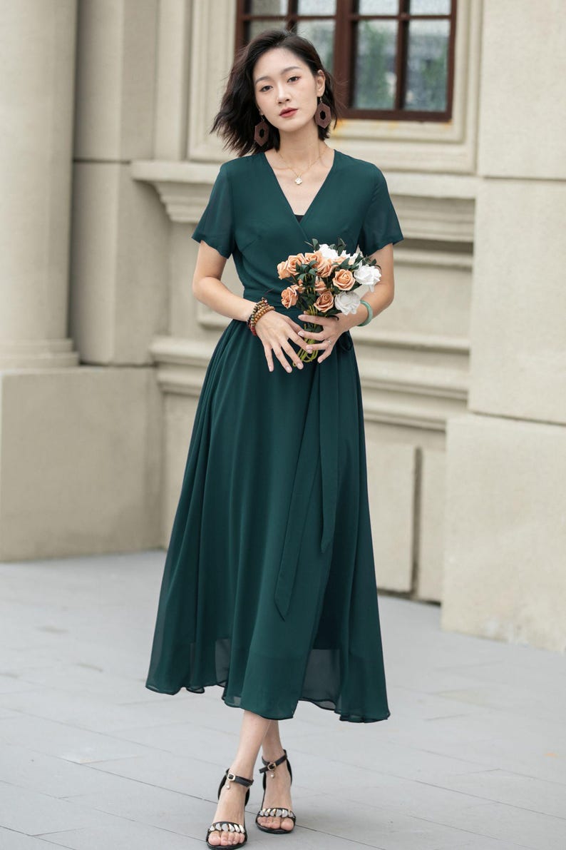 Chiffon Dress, Wrap Dress, Summer Midi Chiffon Dress, Womens Dress ...