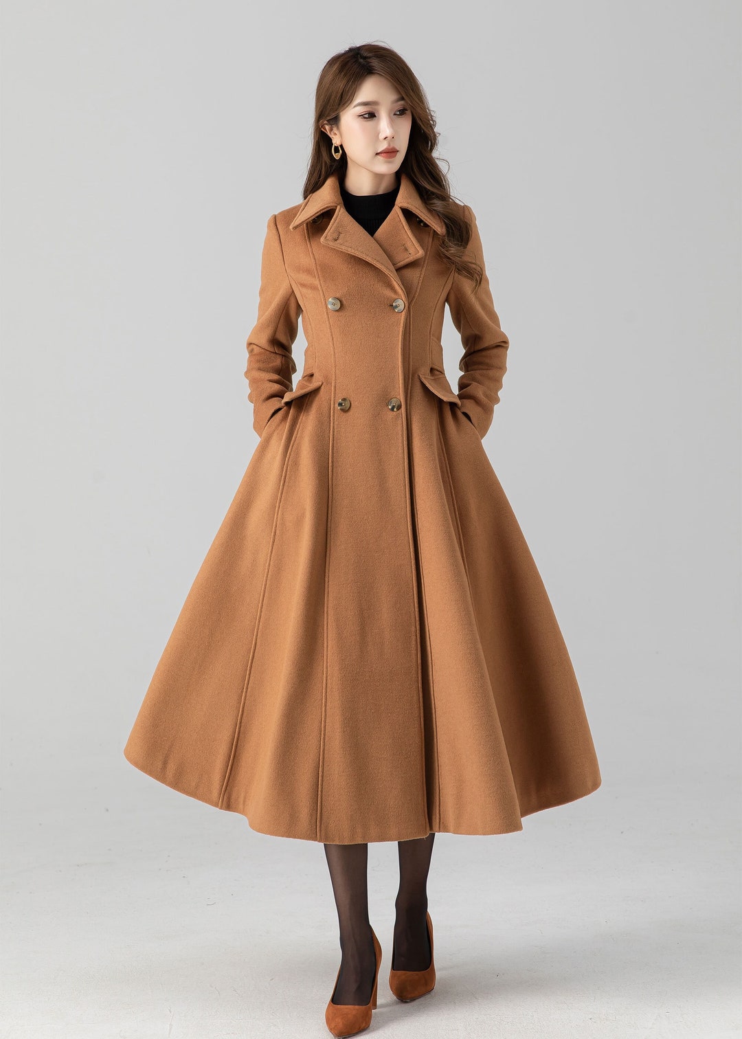 Camel Midi Wool Coat Wool Coat Long Wool Coat Swing Wool Coat