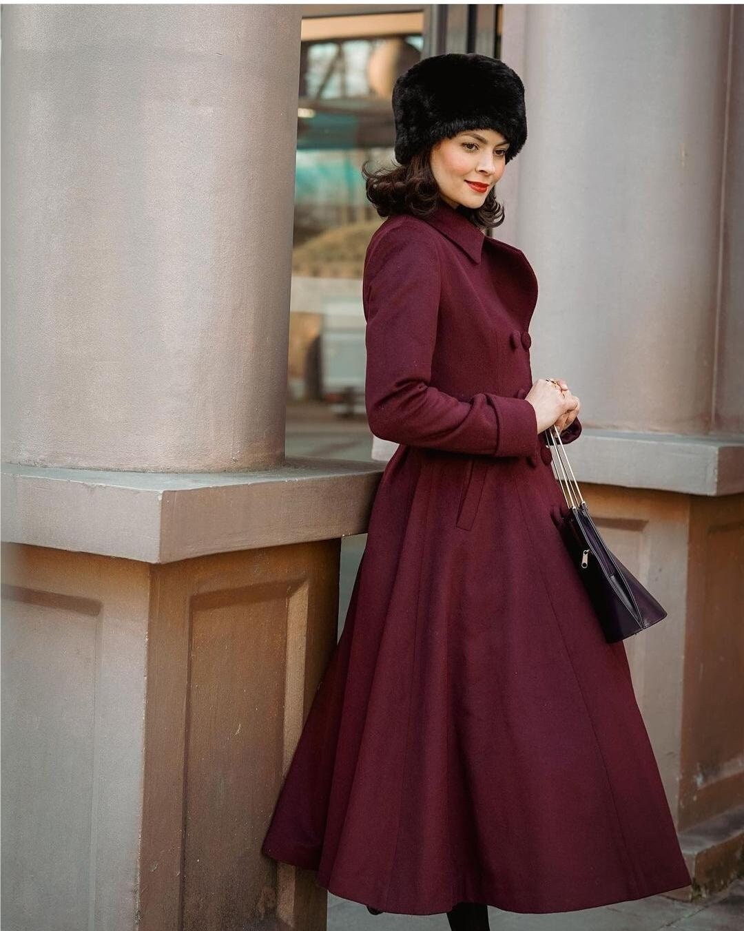 Wool Coat Wine Red Wool Princess Coat 1940s Wool Coat Long - Etsy