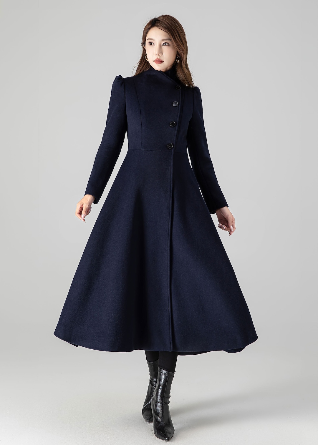 Warm Winter Wool Coat, Blue Long Wool Coat, Wool Coat Women, Retro Wool ...