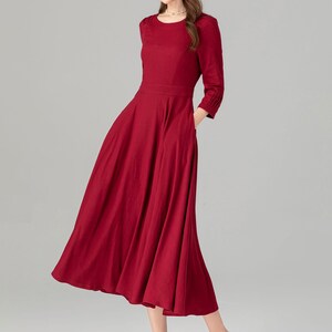 Linen Dress, Red Linen Dress, Midi Linen Dress, Swing Linen Dress ...