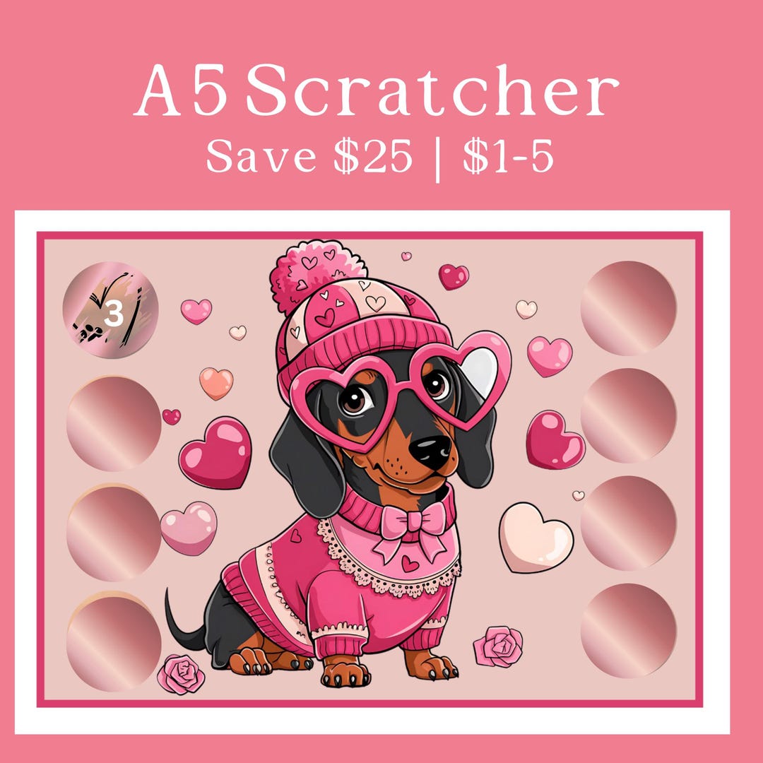 A5 Scratcher Daschund Love Save 25 Low Income Friendly Rose Gold ...