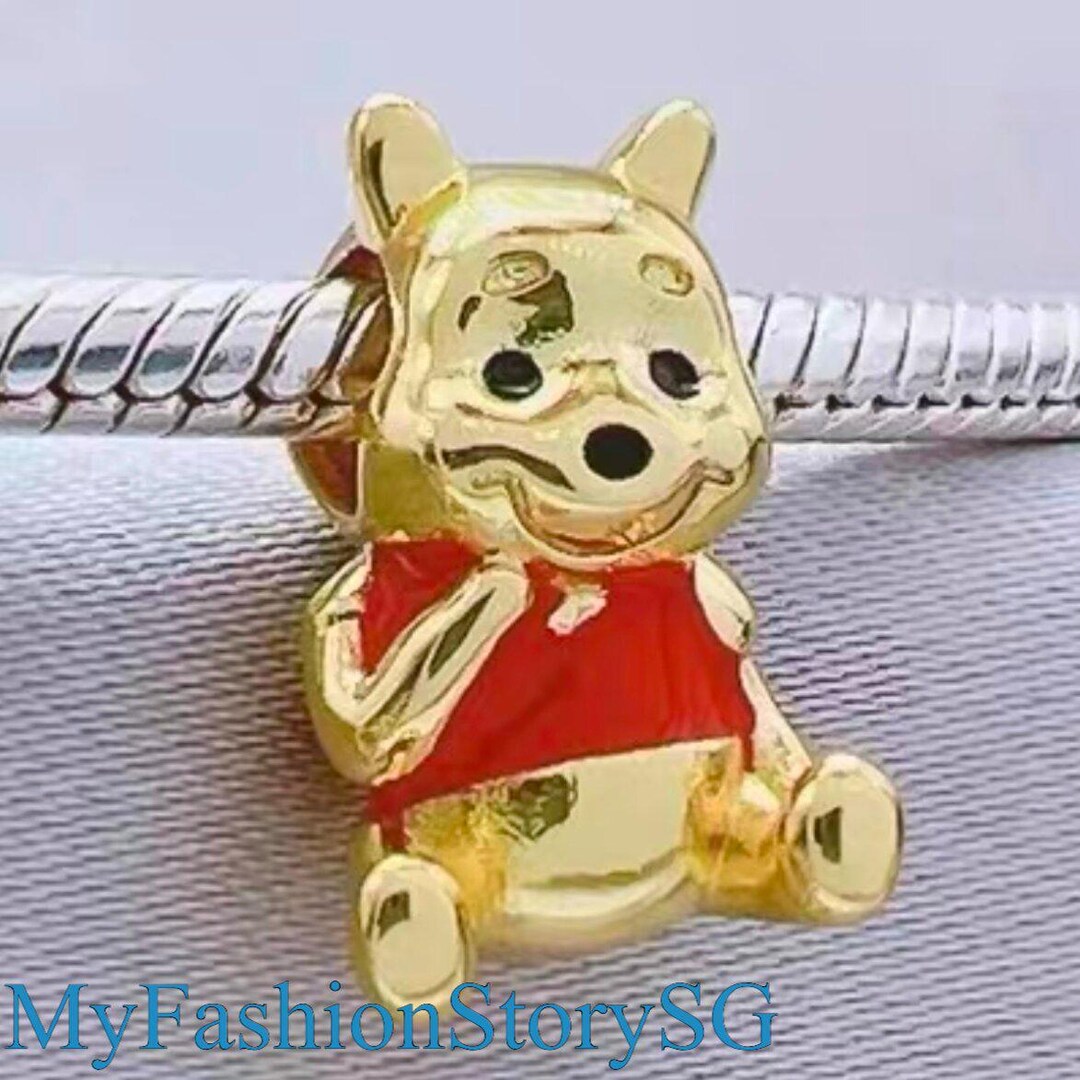 Disney Golden Winnie the Pooh Bear Charm Beads Fit Bracelet Necklace ...