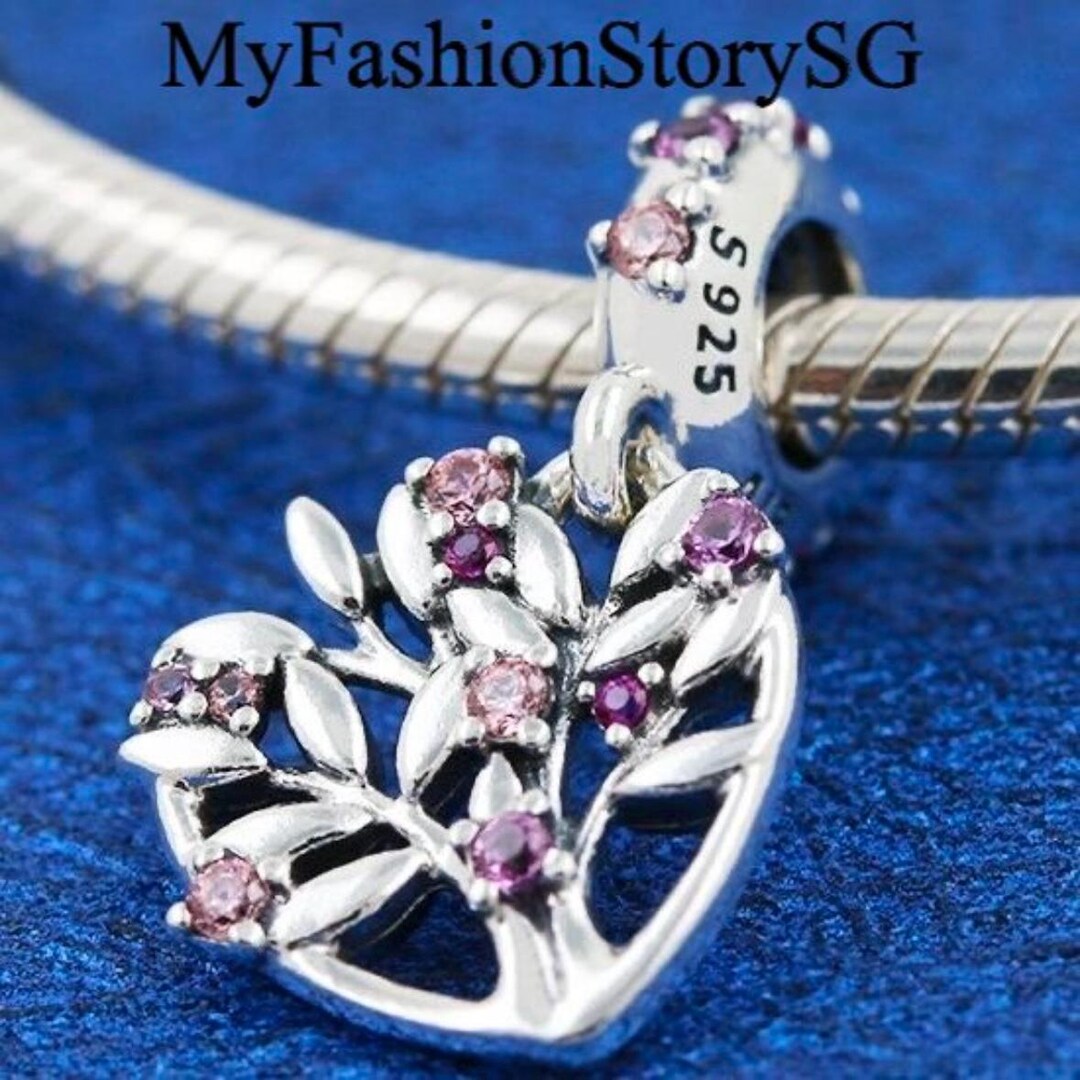 Pink Heart Family Tree Dangle Charm Fit Bracelet Necklace Pendant Women ...