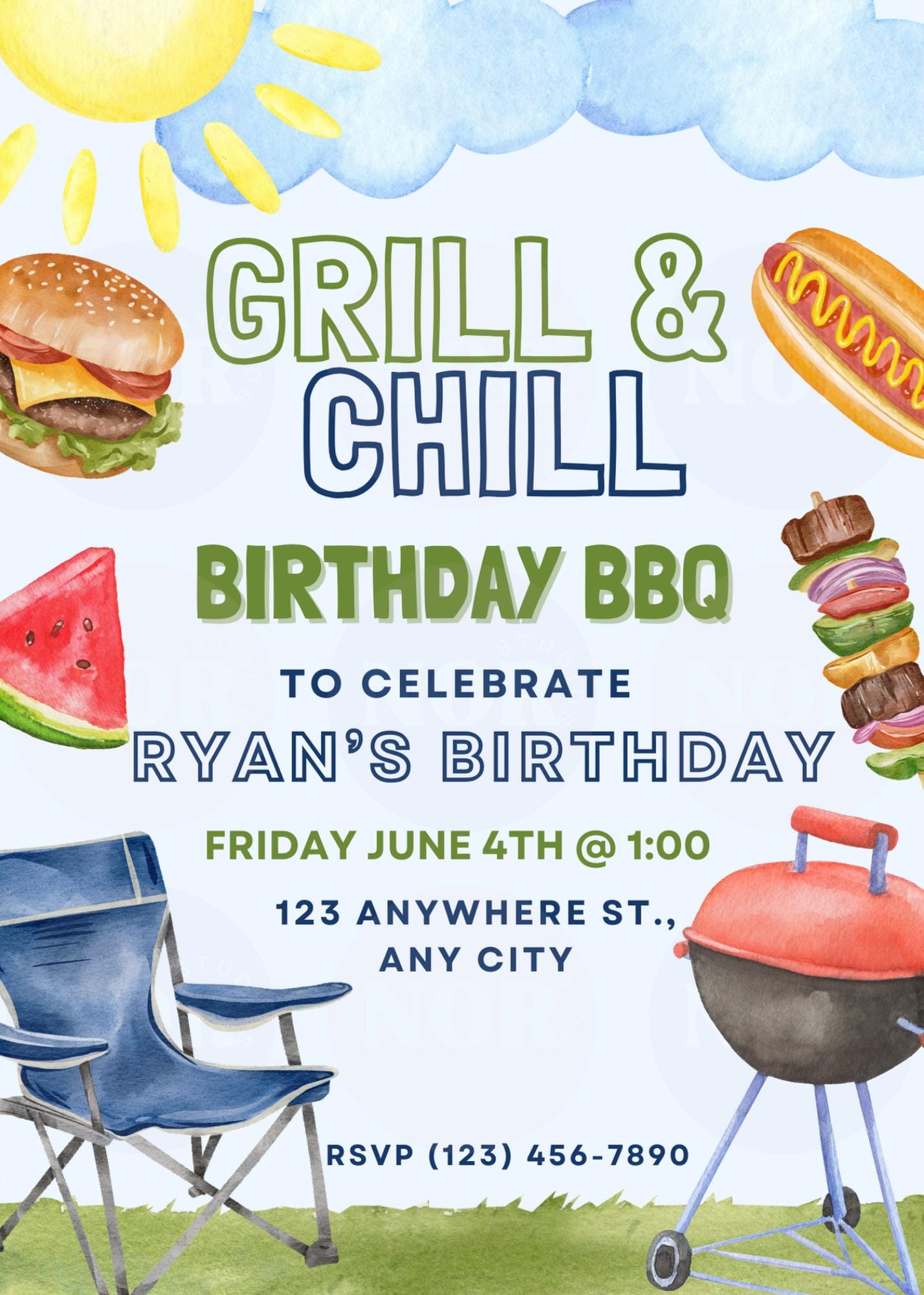 BBQ Birthday Party Invitation: Grill & Chill Cookout, Editable Canva ...