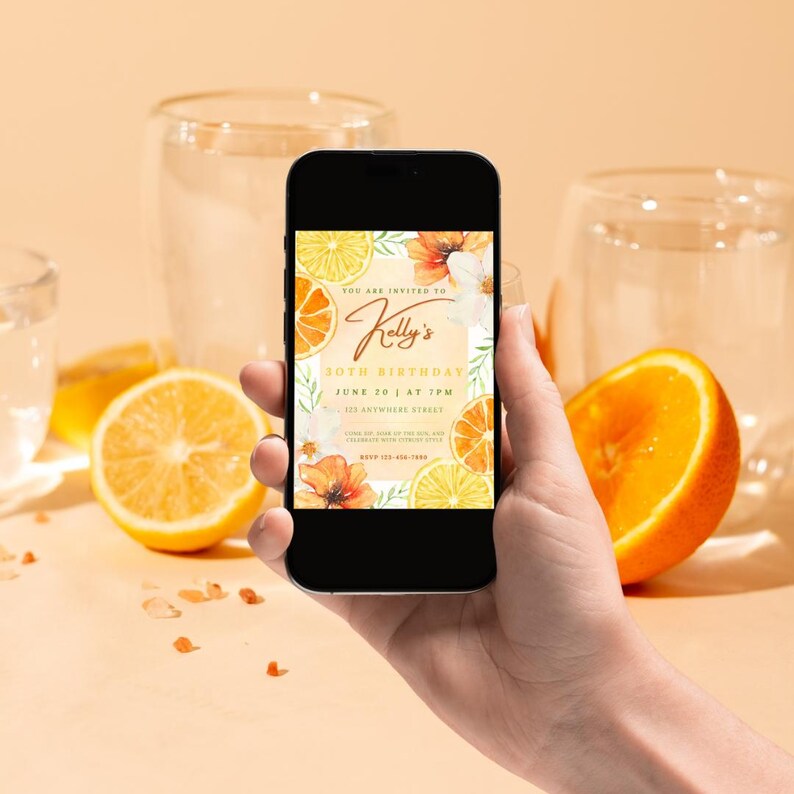 Citrus Birthday Invitation: Watercolor Orange & Lemon Party (editable ...