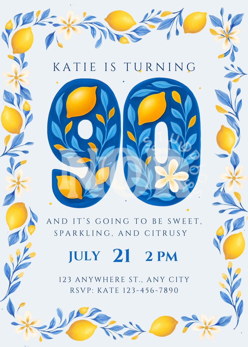 Limoncello 90th Birthday Invitation: Italian Tile Lemon Party (canva ...