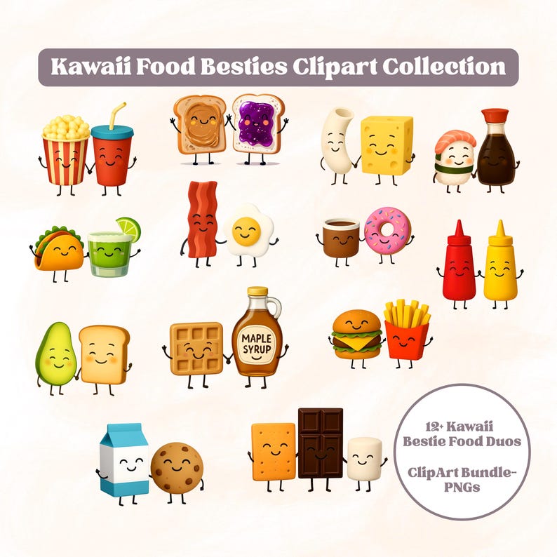 Kawaii Food Besties Clipart Bundle – 18+ Cute PNG Duos for Stickers ...