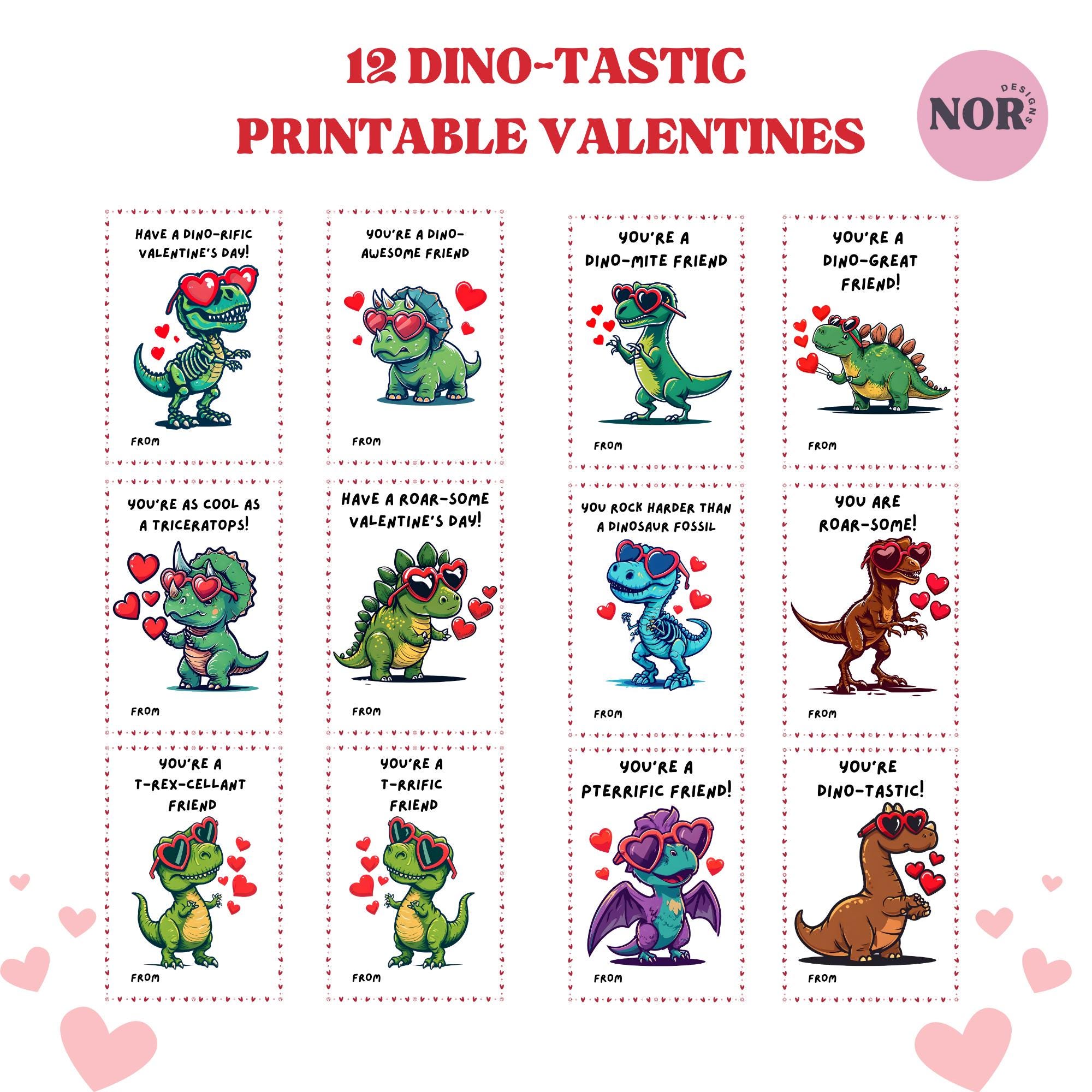 12 Dino-tastic Printable Dinosaur Valentines for Kids – Cute & Fun ...