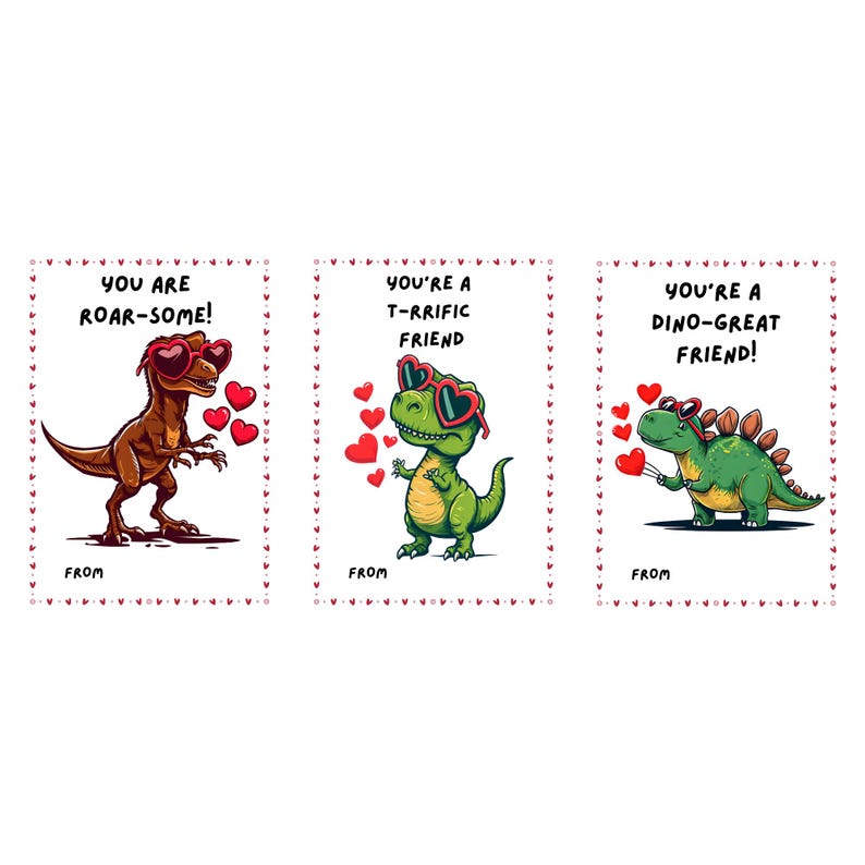 12 Dino-tastic Printable Dinosaur Valentines for Kids – Cute & Fun ...