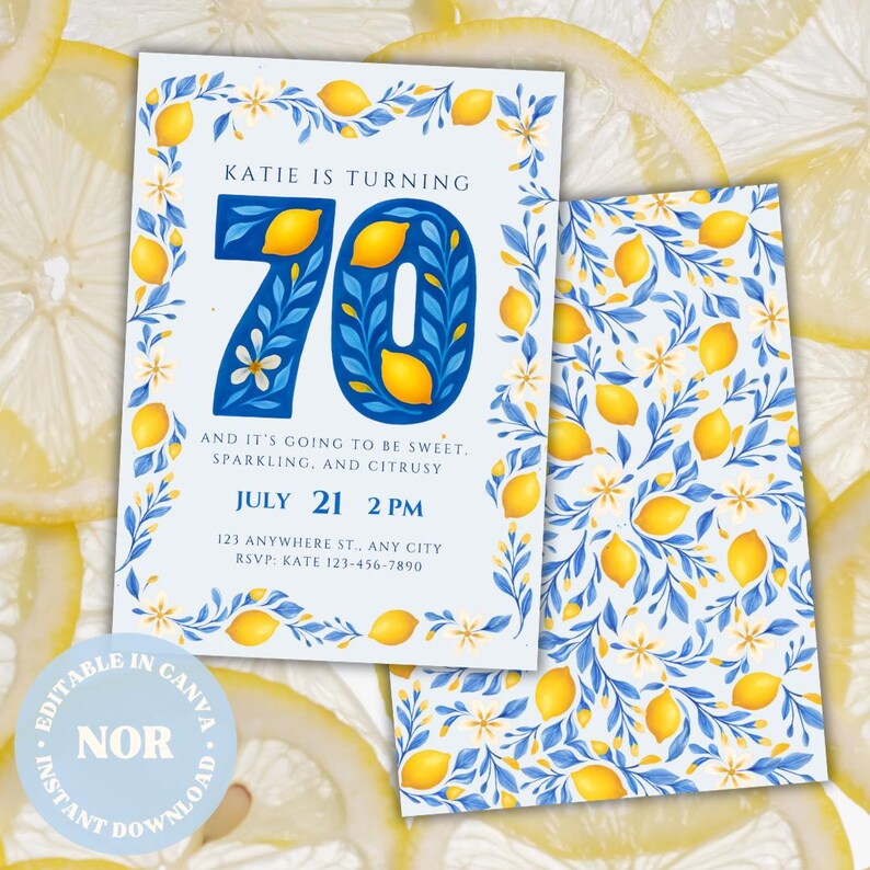 Limoncello 70th Birthday Invitation: Italian Tile, Lemon Party (canva ...