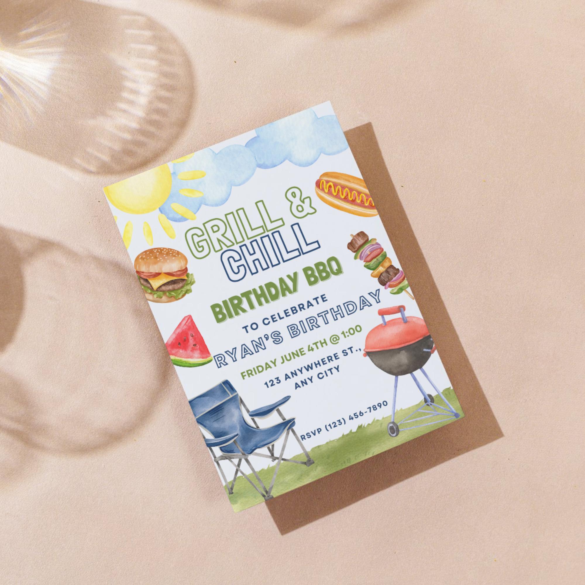 BBQ Birthday Party Invitation: Grill & Chill Cookout, Editable Canva ...