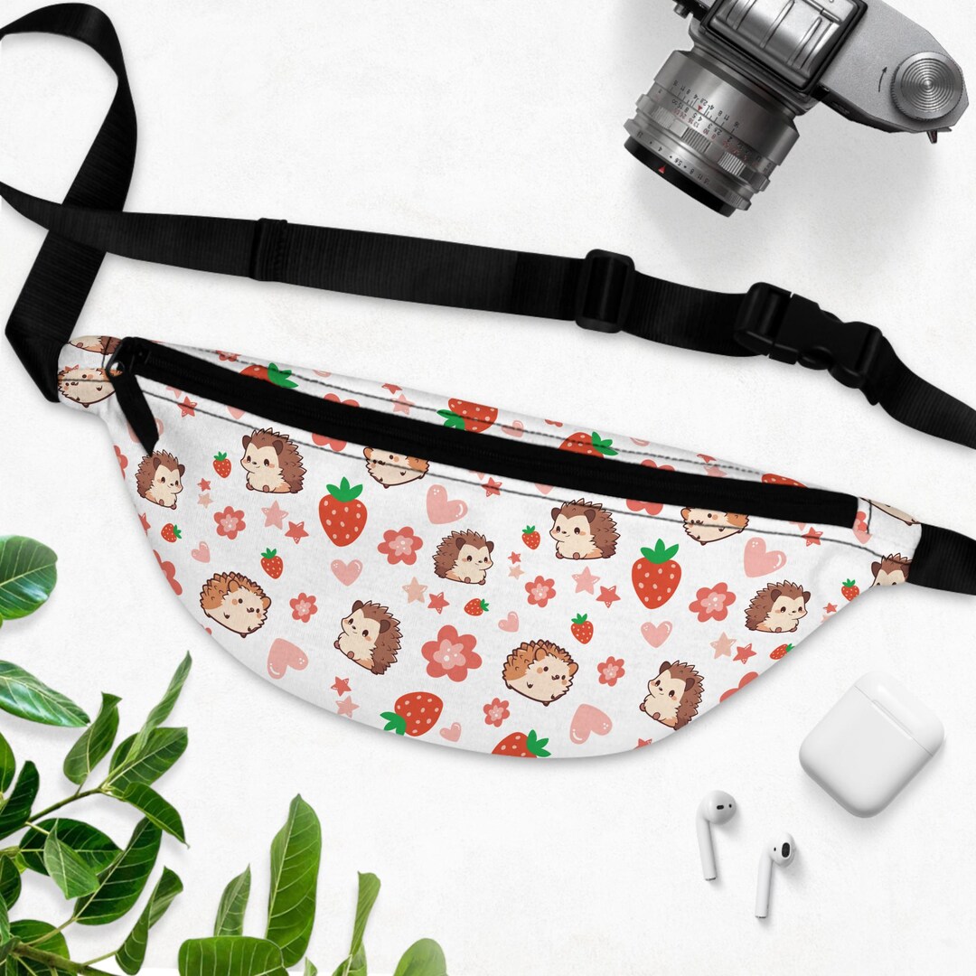 Cute Hedgehog and Strawberry Pattern Fanny Pack Adorable Waist Bag for ...