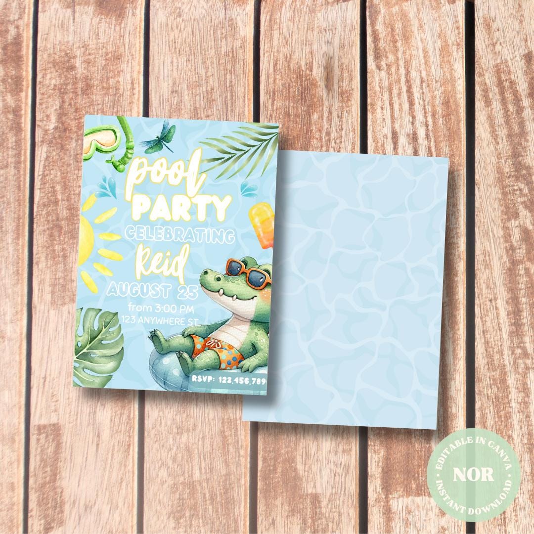 Editable Alligator Pool Party Invitation | Boys Summer Birthday Canva ...