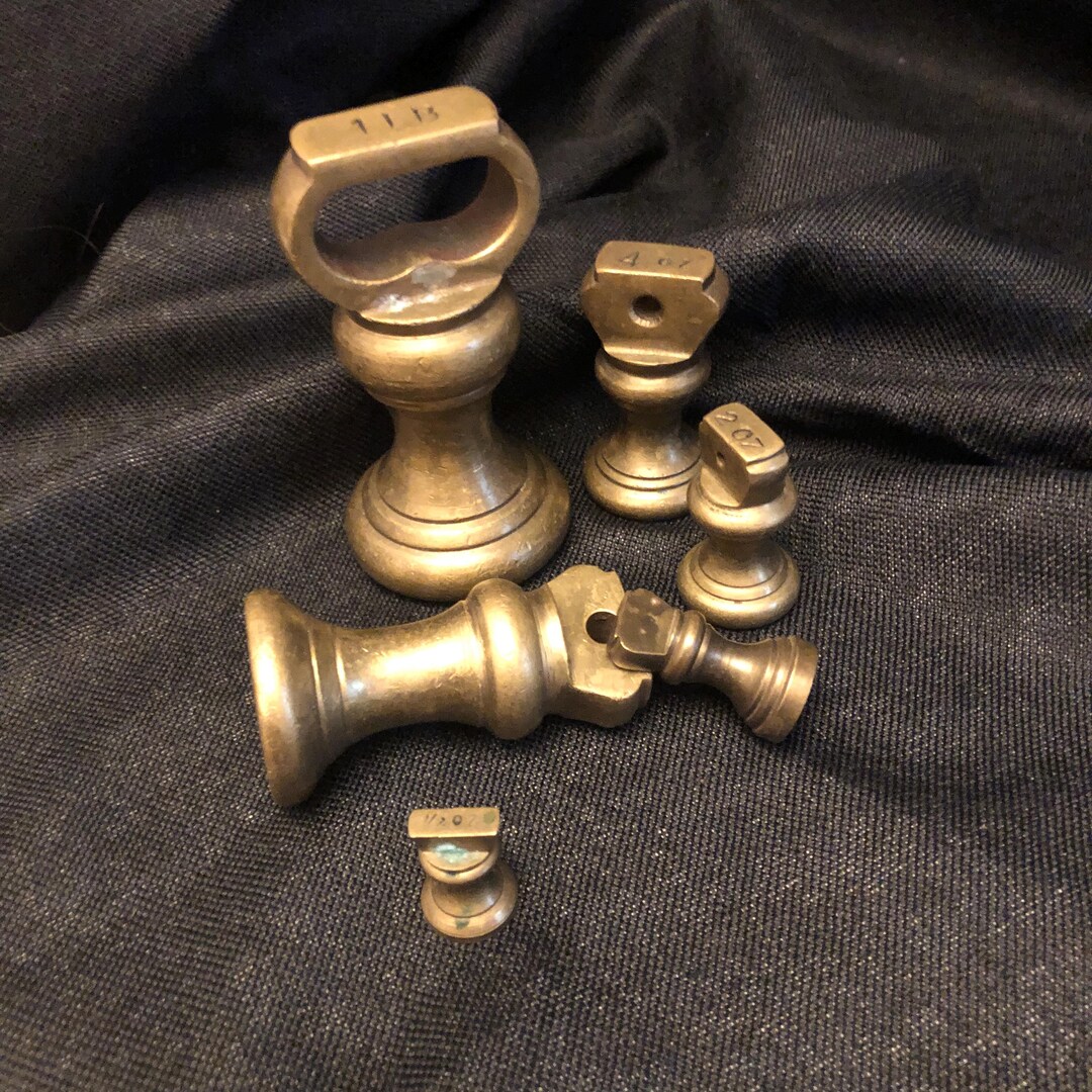 A Handsome Set of Six Brass Bell Shop / Laboratory / Apothecary ...