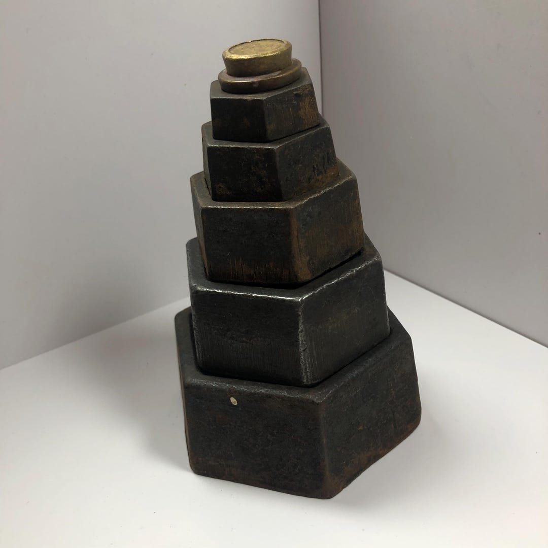 Vintage Stack of Metric Hexagonal Cast Iron Scale Weights With Two ...