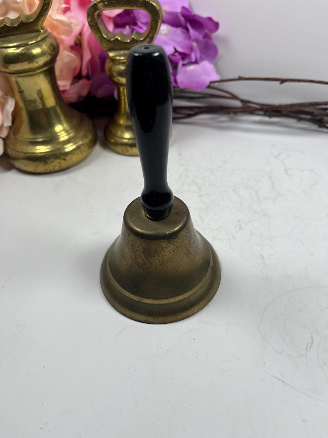 Vintage Brass School Bell With Wooden Handle, 4.75" Tall, Sharp E Note ...