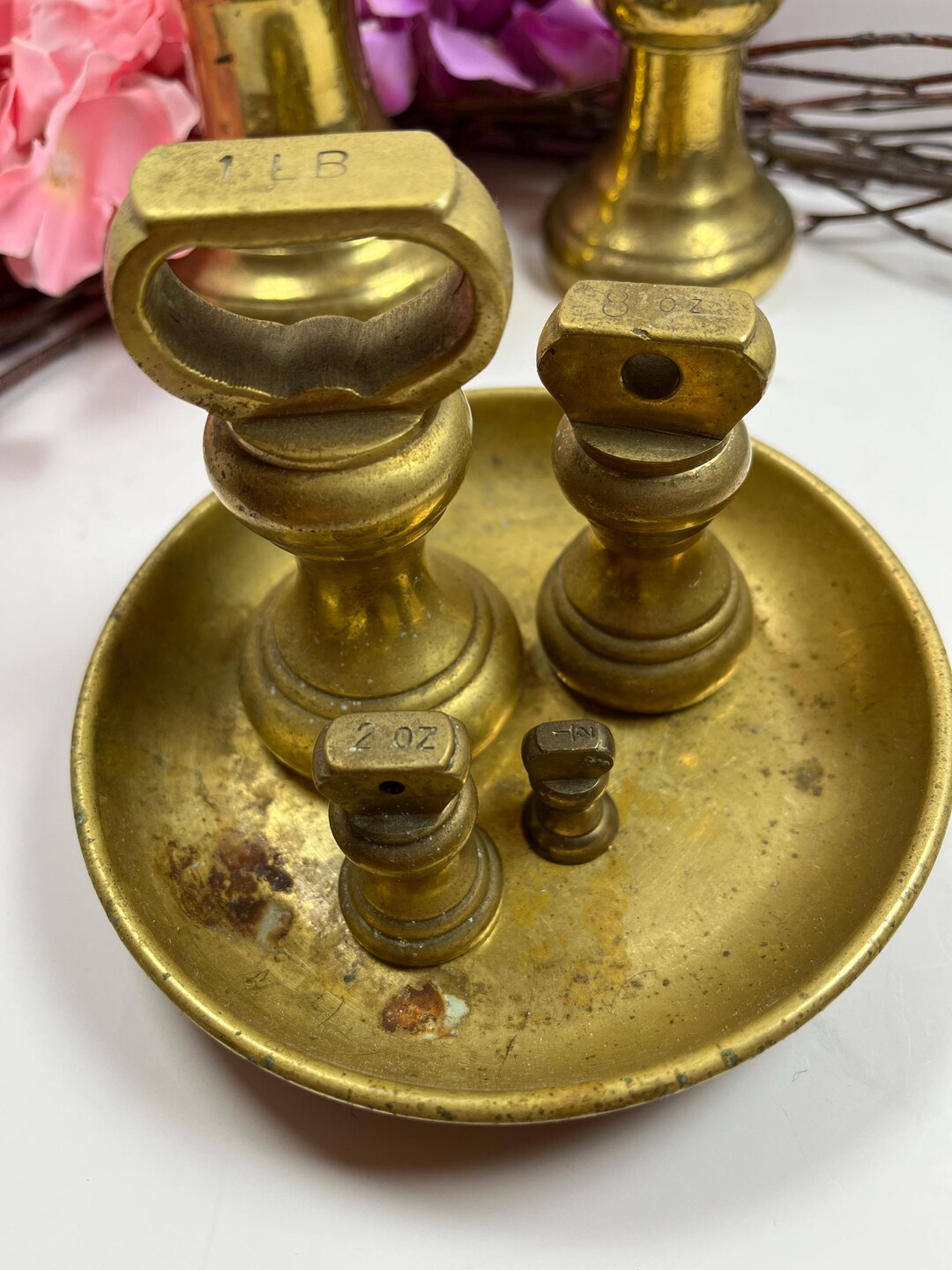 Brass Bell Weights Family in 5" Scale Pan | Mid-century Vintage Set UK ...