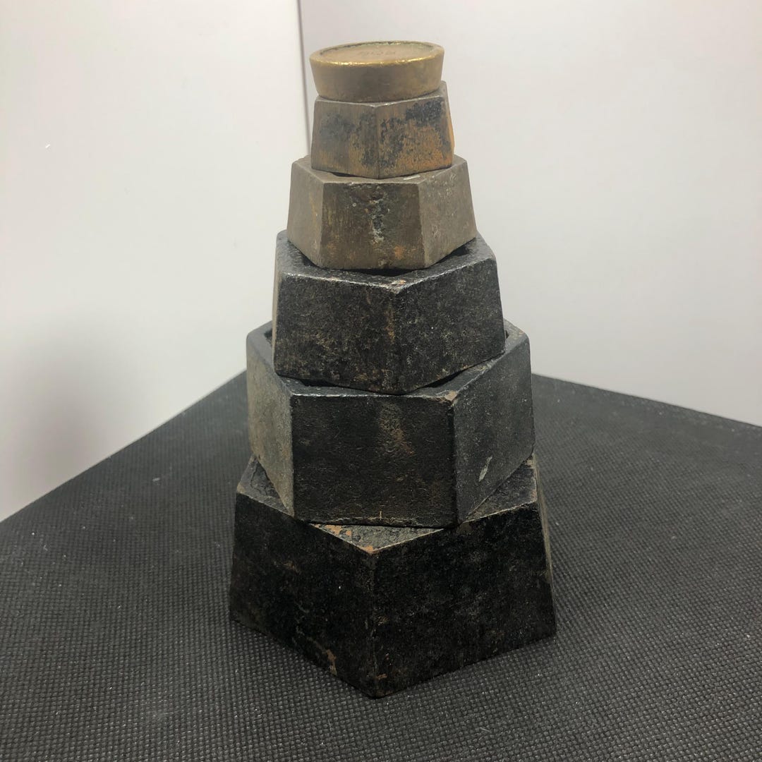 Mid-20th Century Stacking Hexagonal Scale Weights With 50 G Brass Round ...