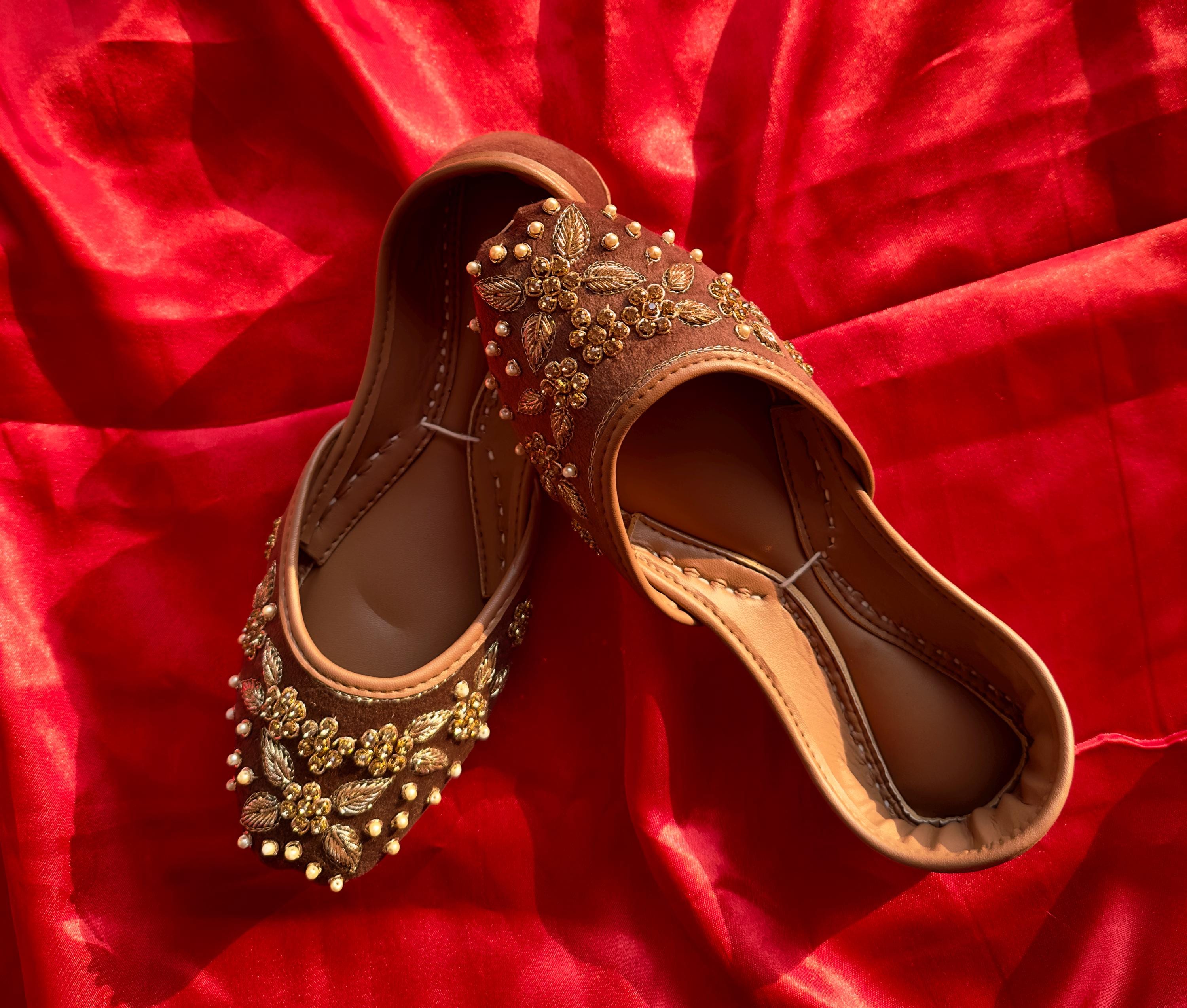 Chocolate Brown Embroidered Eid Jutti Handmade Traditional Indian Shoes ...