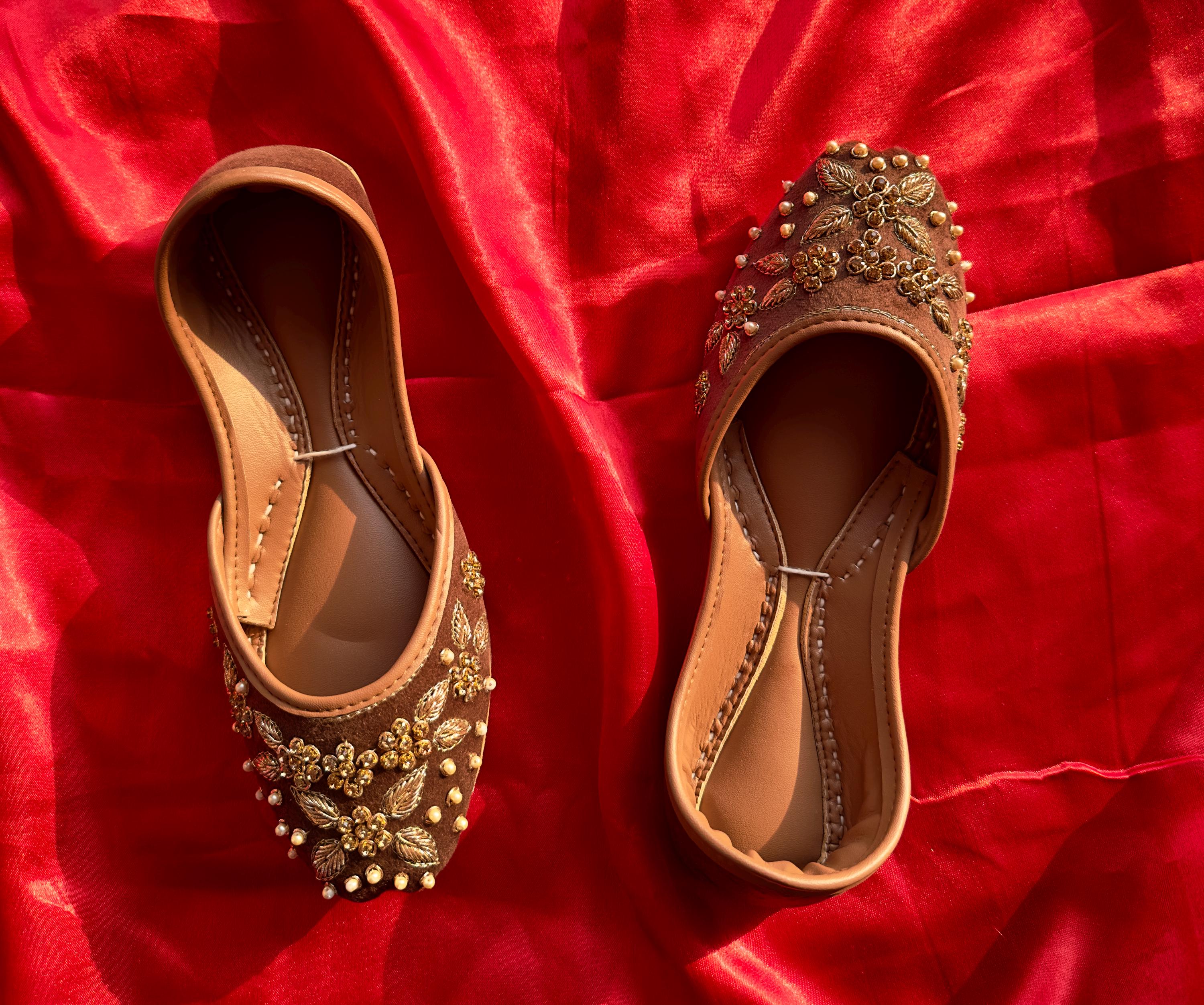 Chocolate Brown Embroidered Eid Jutti Handmade Traditional Indian Shoes ...