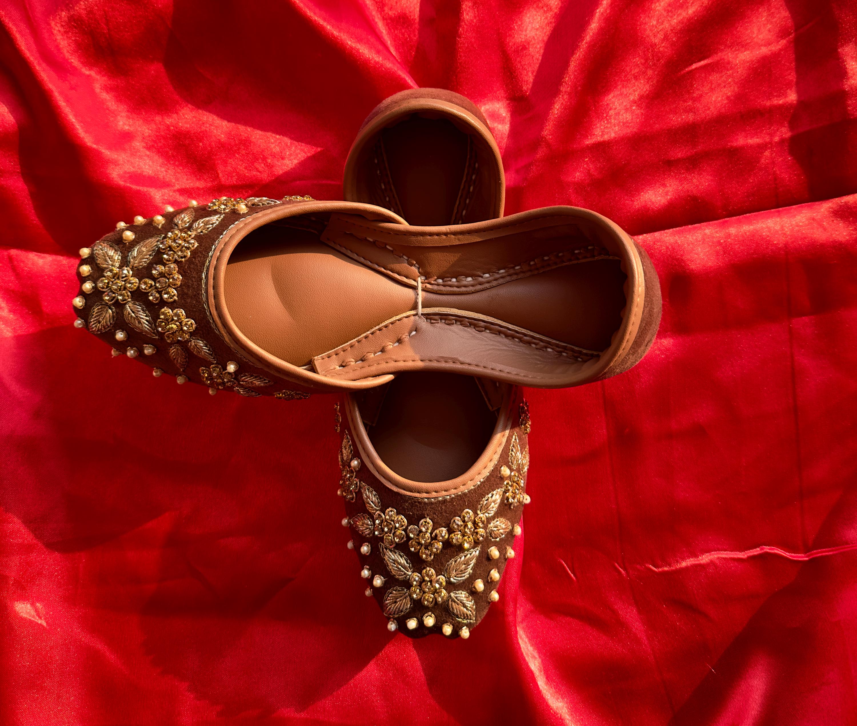 Chocolate Brown Embroidered Eid Jutti Handmade Traditional Indian Shoes ...
