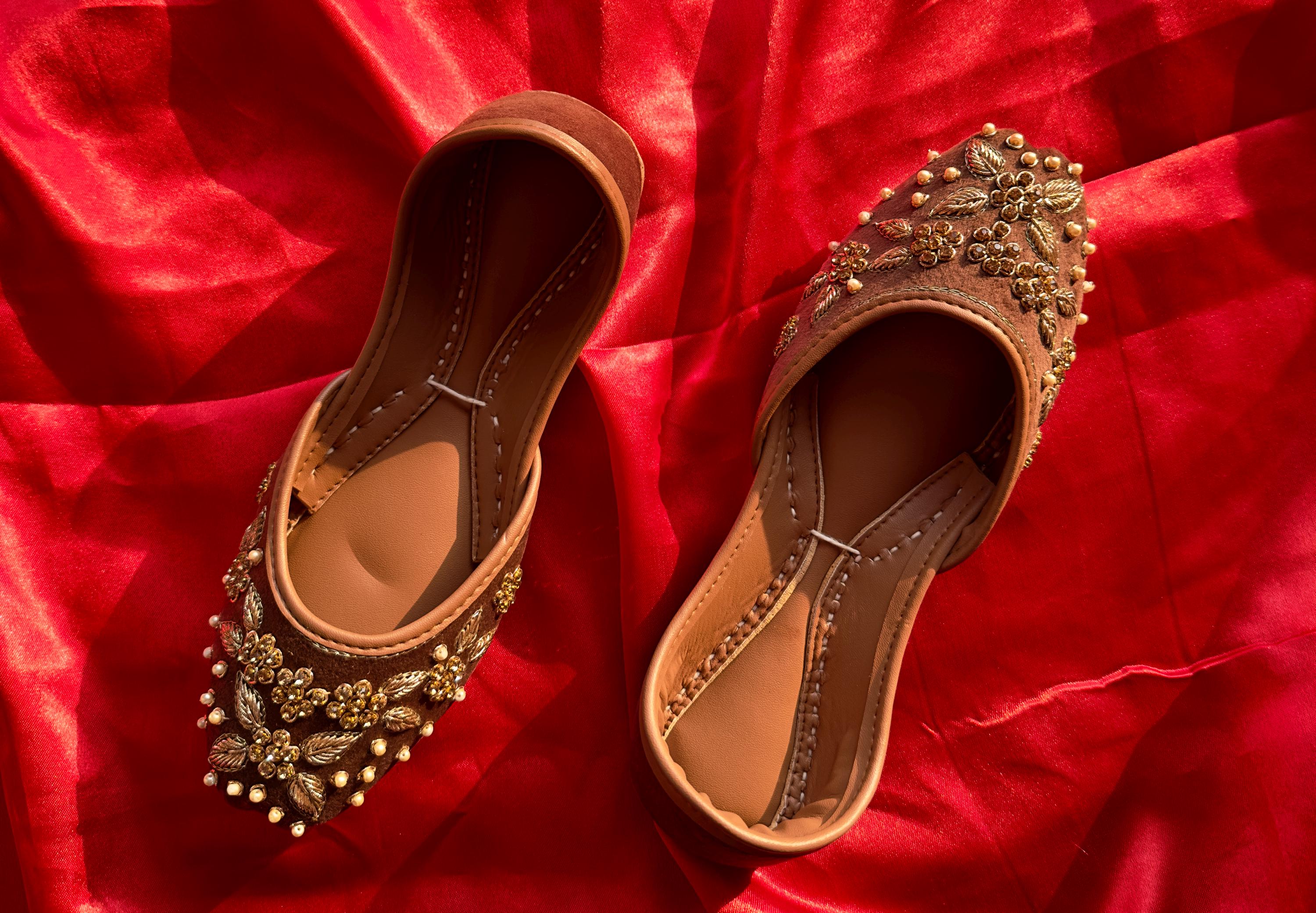 Chocolate Brown Embroidered Eid Jutti Handmade Traditional Indian Shoes ...