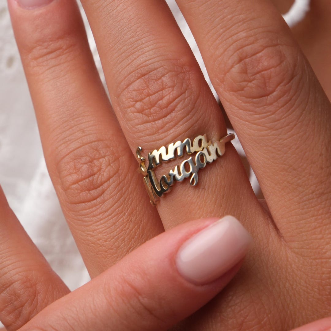 Gold Name Ring, Double Names Jewelry, Personalized Name Ring, Custom ...