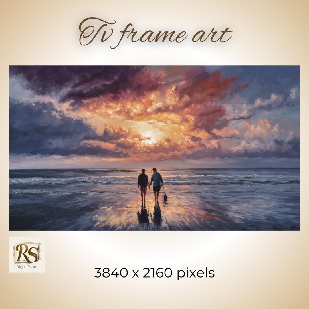 Sunset Beach Art for Samsung Frame TV: Coastal Couple Painting (digital ...