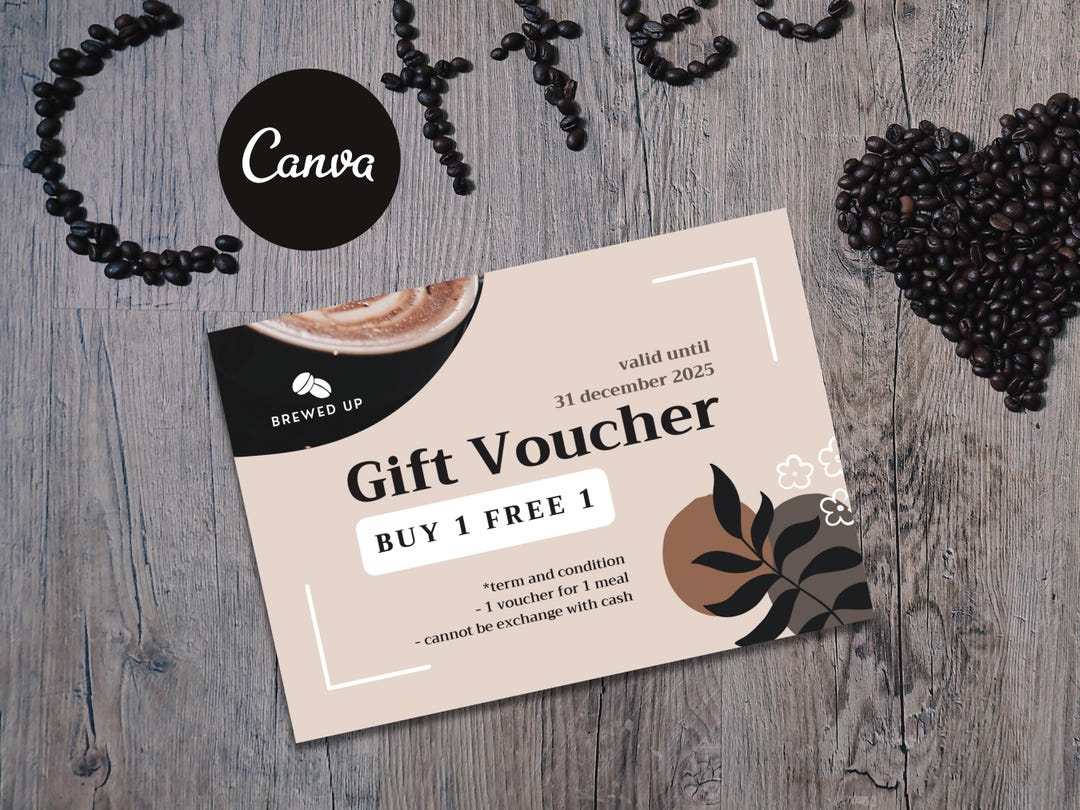 Editable Coffee Shop Gift Voucher, Gift Card, Canva Editable Template ...