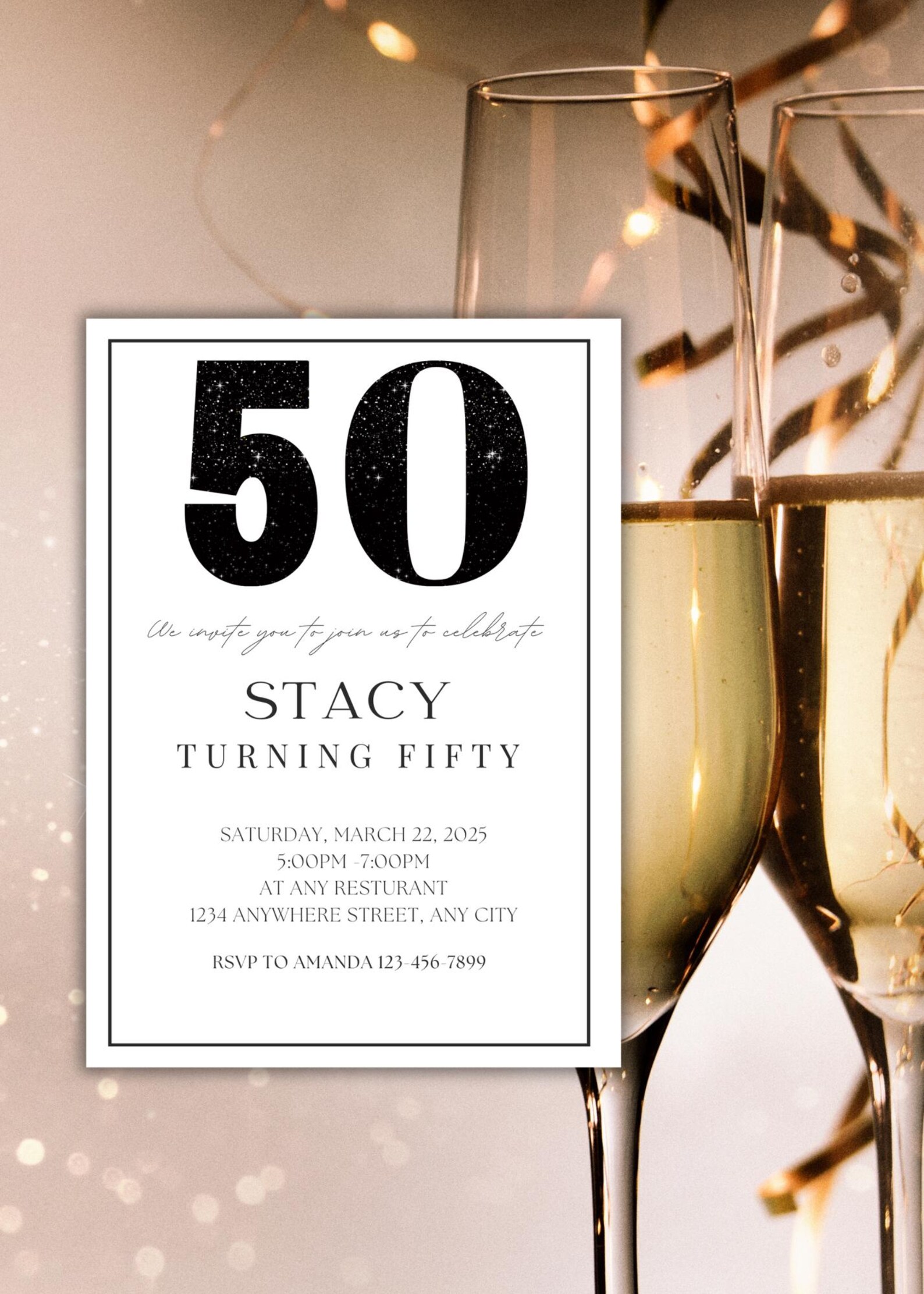Editable 50th Birthday Invite, Turning Fifty, Adult 50th Birthday Party ...