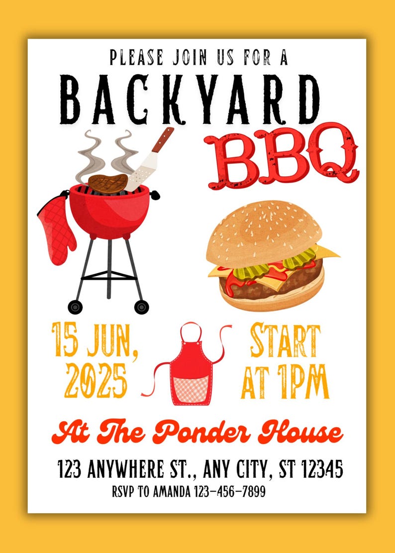 Editable Summer BBQ Invite: Backyard Barbeque Party (PDF Download) - Etsy