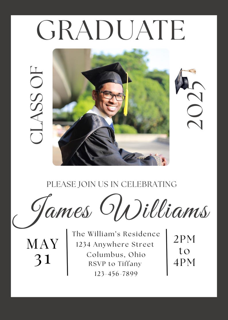 Photo Graduation Invitation: Class of 2025, Printable PDF (digital ...