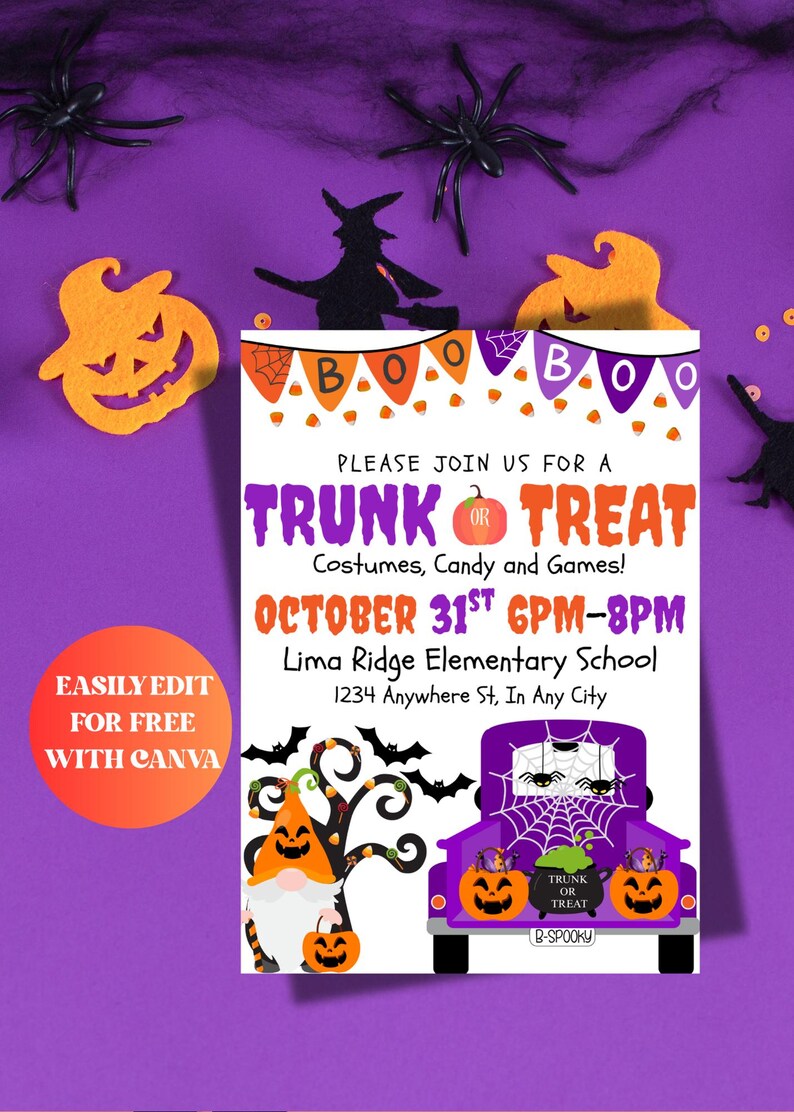 Editable Trunk or Treat Invitation: Halloween Event Flyer (5x7 Inch ...