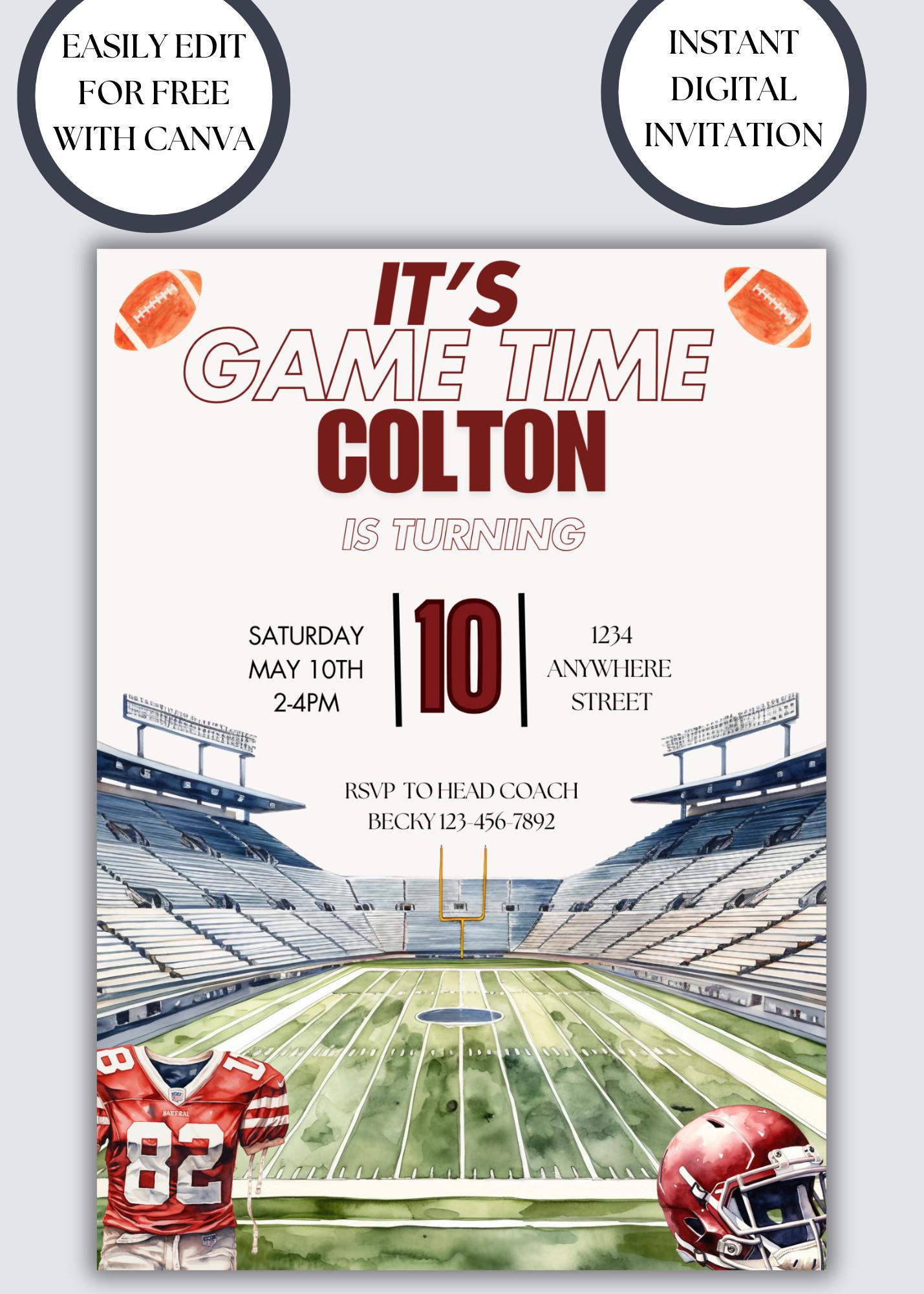 Football Birthday Invitation, Football Party Invitation, Game On ...