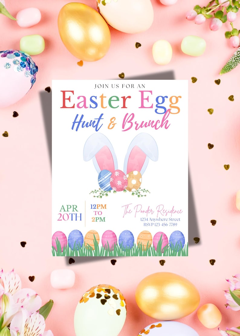 Editable Easter Invite, Easter Egg Hunt Invitation, Easter Brunch ...