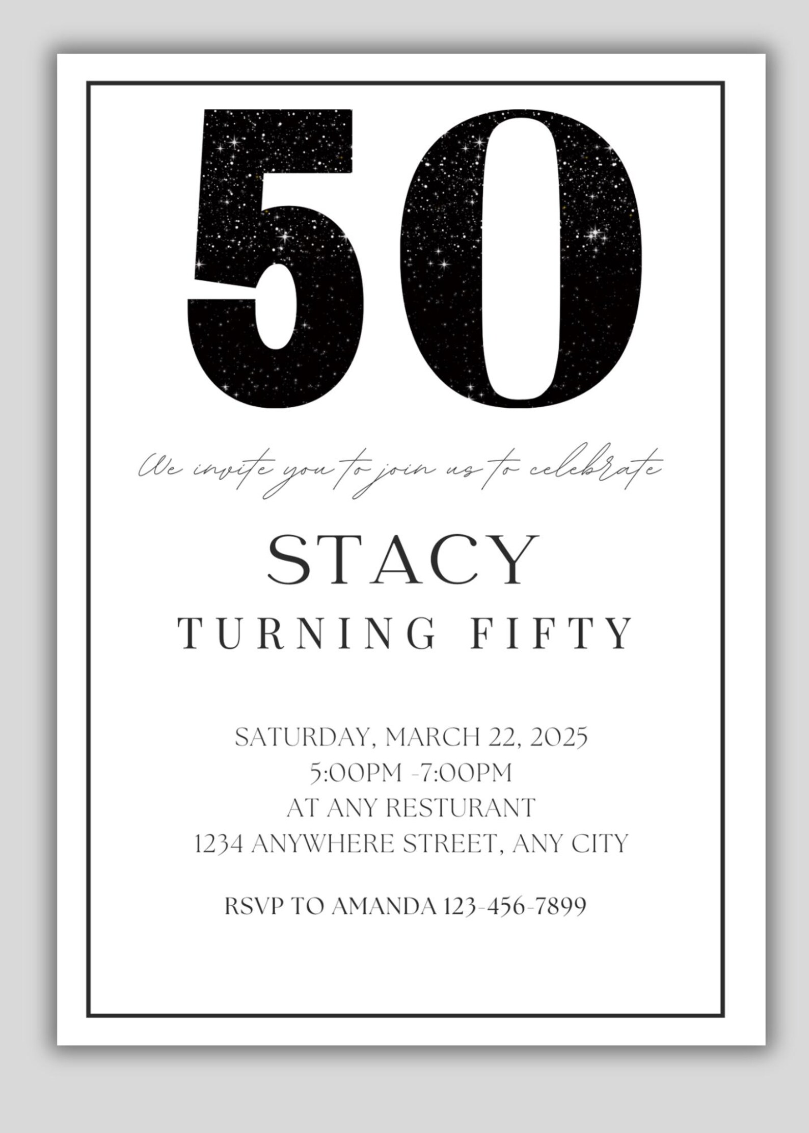 Editable 50th Birthday Invite, Turning Fifty, Adult 50th Birthday Party ...